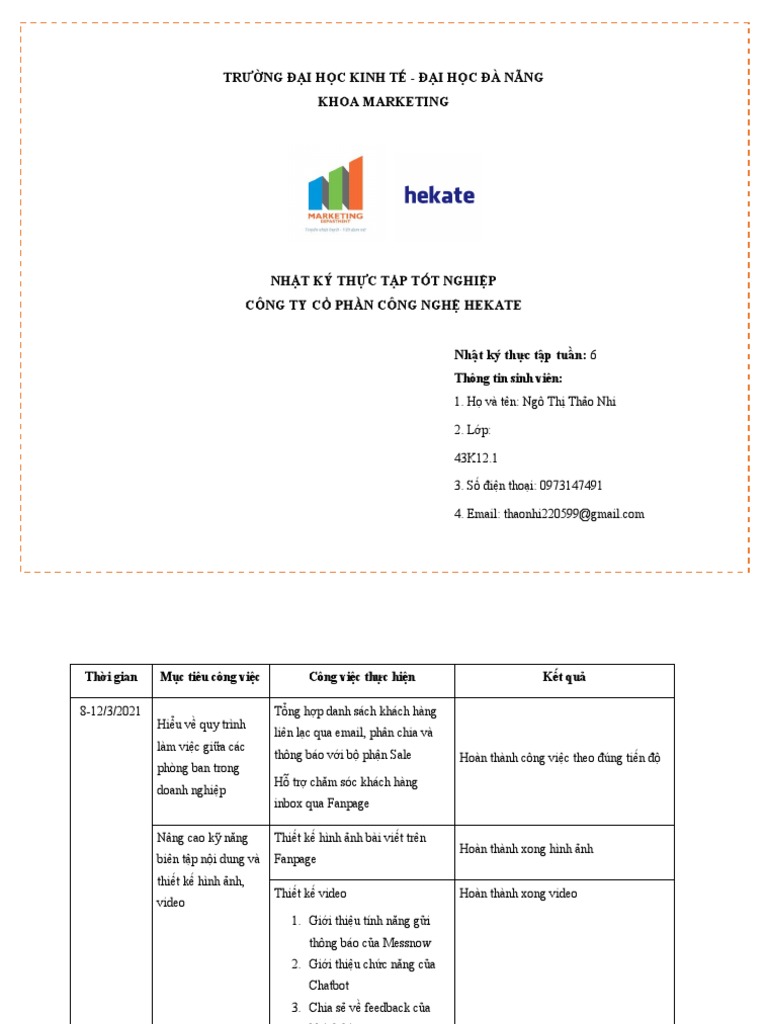 Tuan9 - Nhatkythuctap - Ngo Thi Thao Nhi | PDF