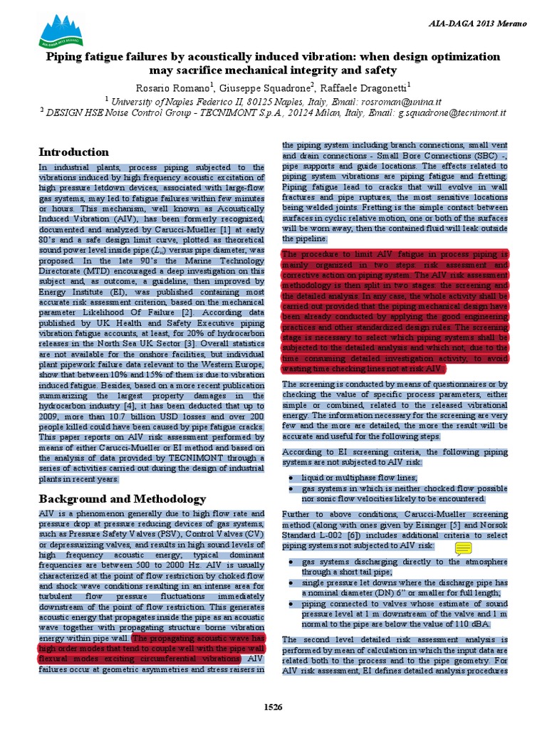 Piping Fatigue Failures by Acoustically Induced Vibration: When Design ...