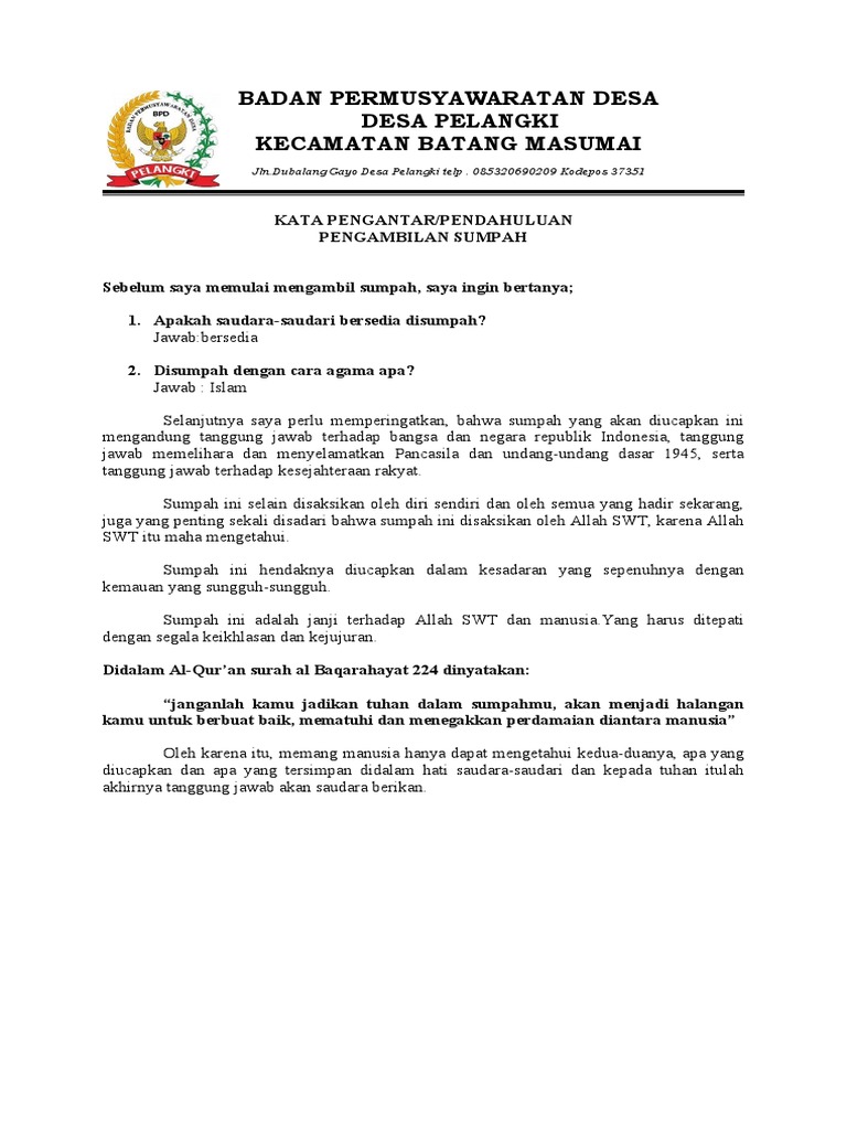 Susunan Acara, Naskah Pelantikan, Draft Sumpaha | PDF