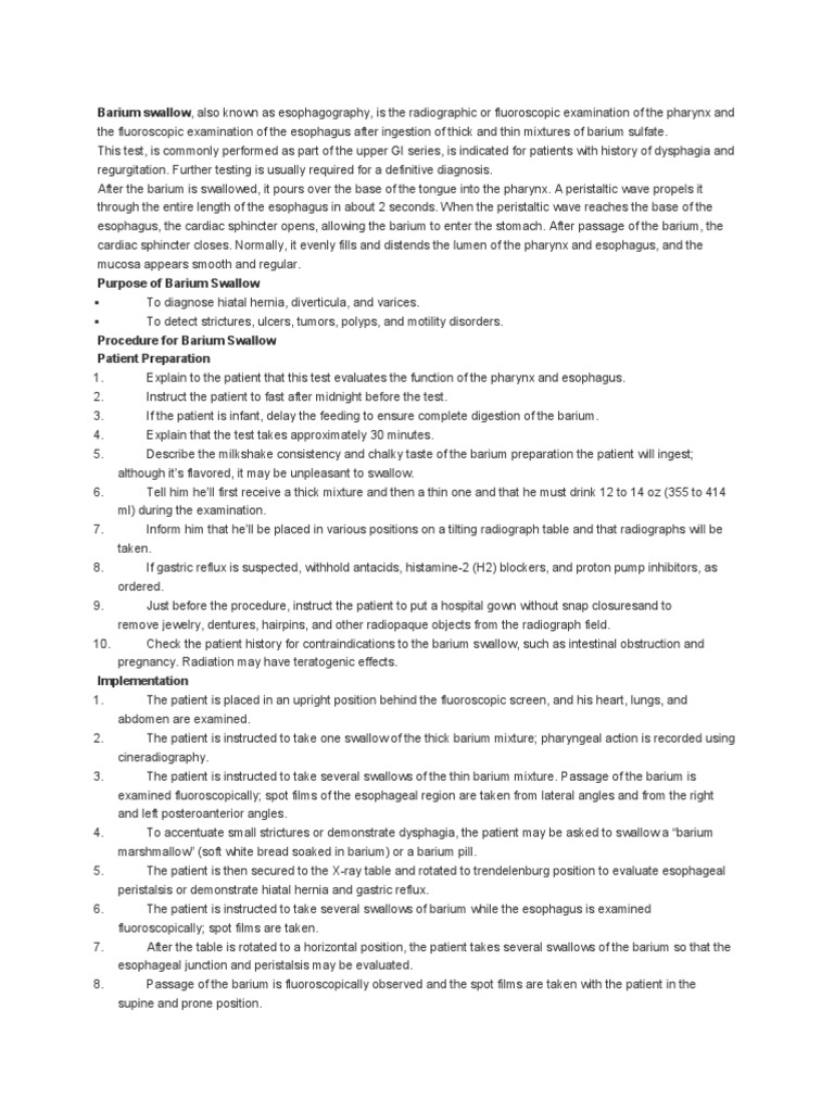 Barium Swallow | PDF | Esophagus | Clinical Medicine