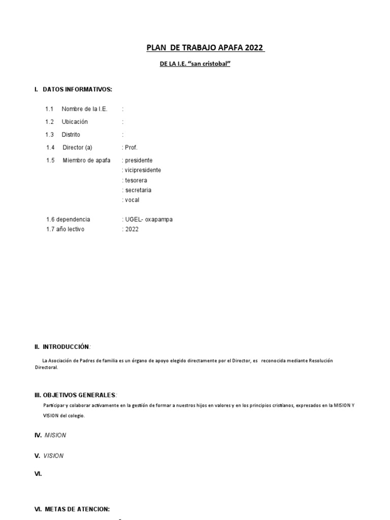 Plan de Trabajo de Apafa 2022 | PDF