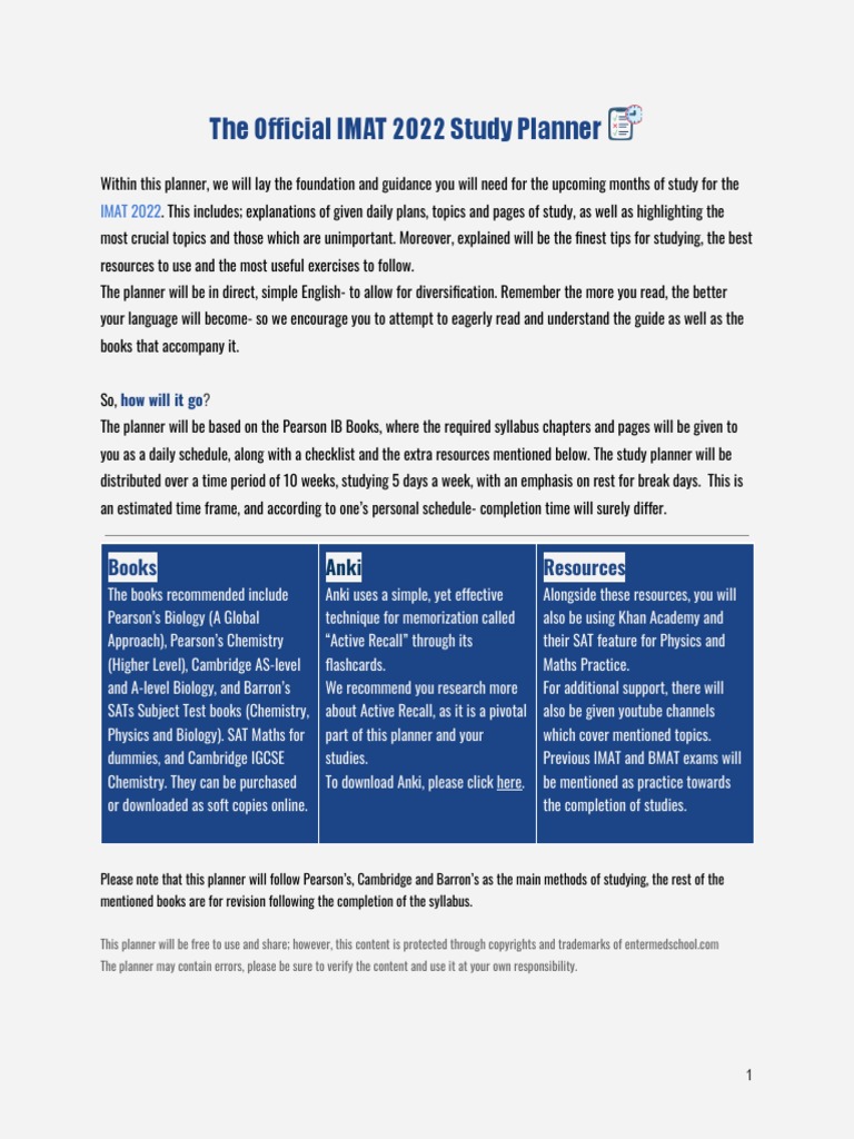 Official IMAT 2022 Study Planner | PDF | Chemical Substances | Chemical ...