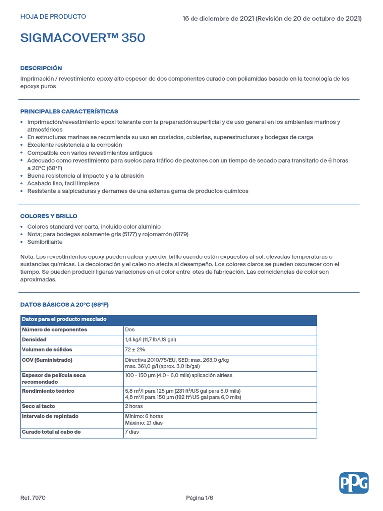 PPG - Sigmacover 350 | PDF | Epoxy | Información