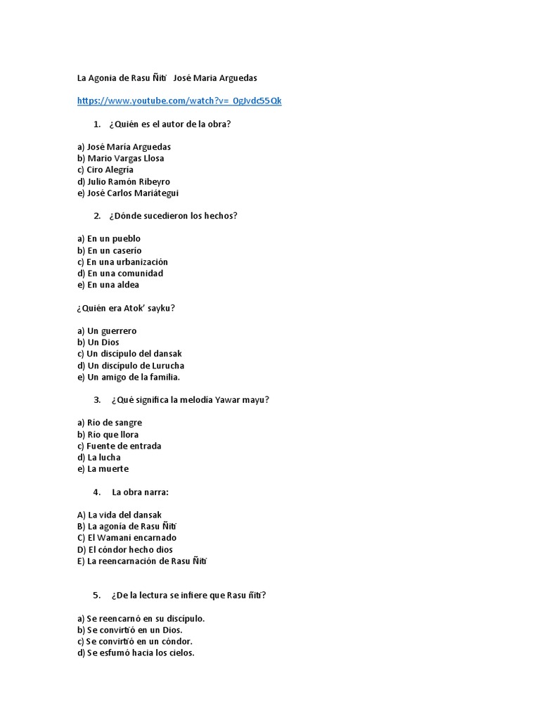 La Agonia de Rasu Ñiti José Maria Arguedas | PDF
