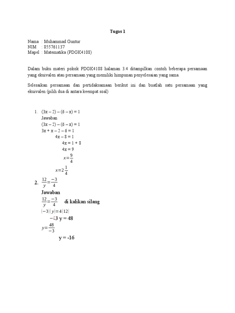Tugas Tuton 1 MTK | PDF
