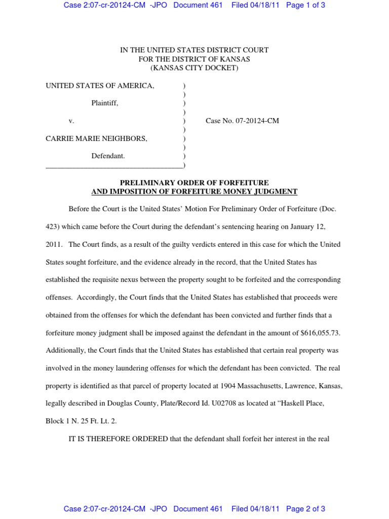 Forfiture Order | PDF | Asset Forfeiture | Legal Procedure