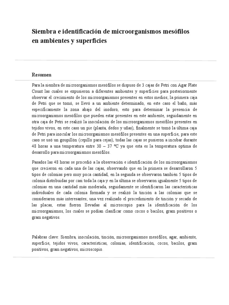 Identificación de Microorganismos Mesófilos | PDF | Bacilo | Las bacterias