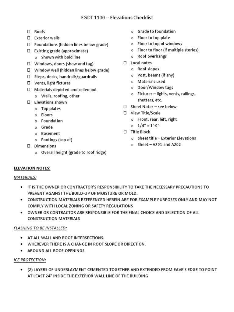 Elevation Checklist | PDF