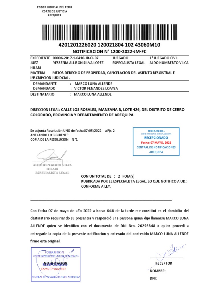 Notificacion Al Demandante. | PDF | Demanda judicial | Ley procesal