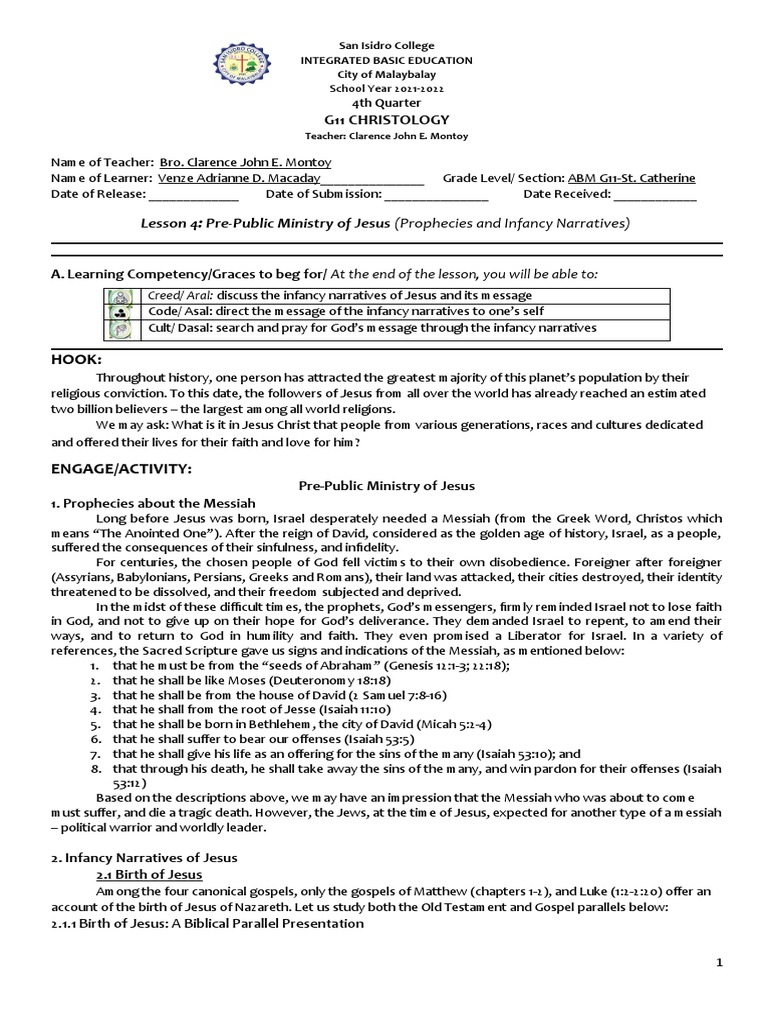 Lesson 4: Pre-Public Ministry of Jesus (Prophecies and Infancy ...