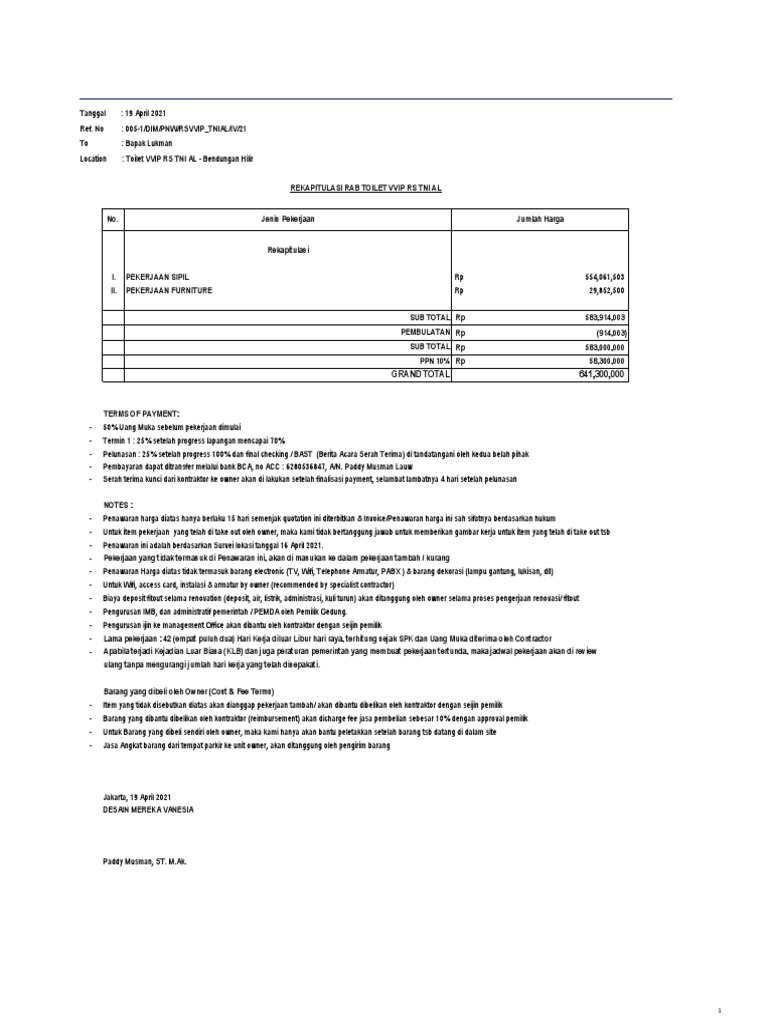 Rekapitulasi Rab Toilet Vvip RS Tni Al | PDF