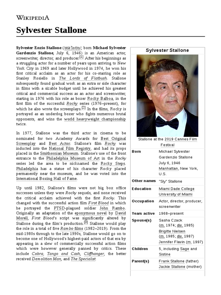 Sylvester Stallone Wiki Bio | PDF