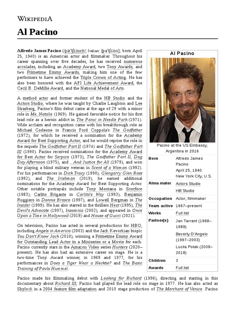 Al Pacino Wiki Bio | PDF Al Pacino Wiki Bio | PDF