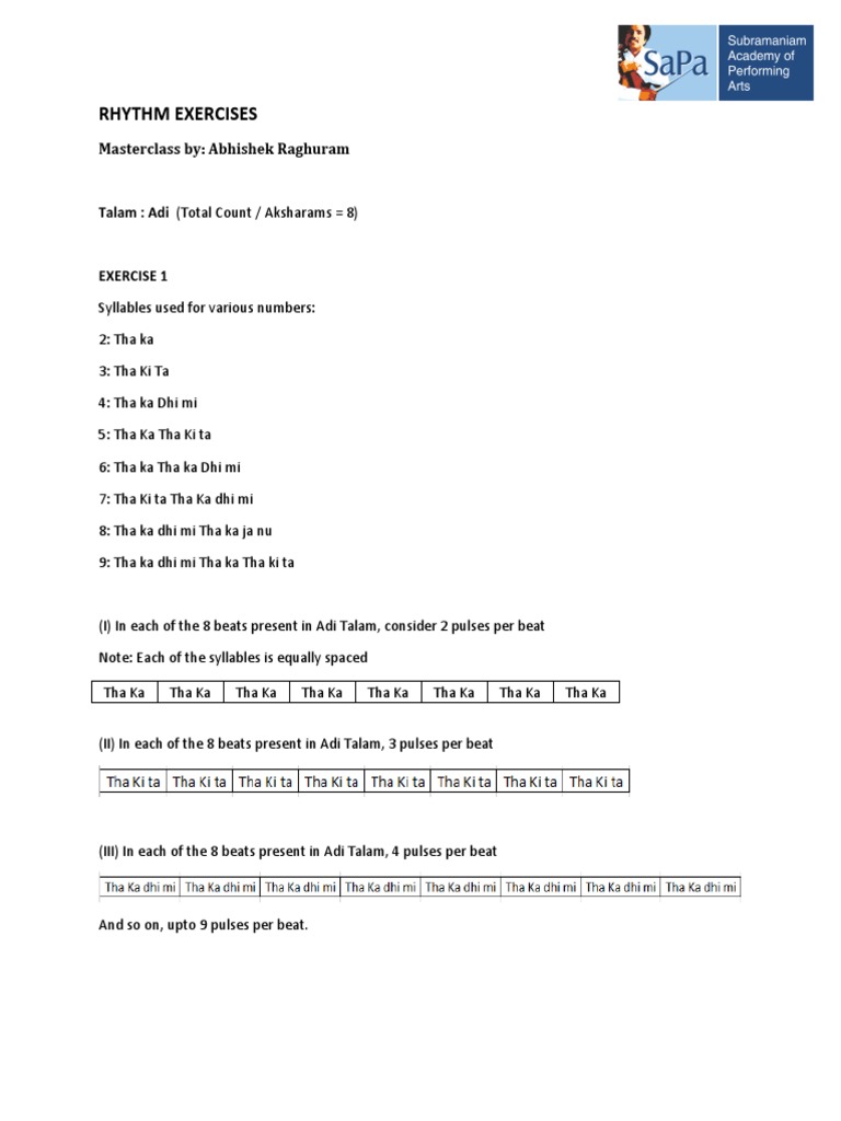 Rhythm Exercises: Masterclass By: Abhishek Raghuram | PDF | Rhythm ...