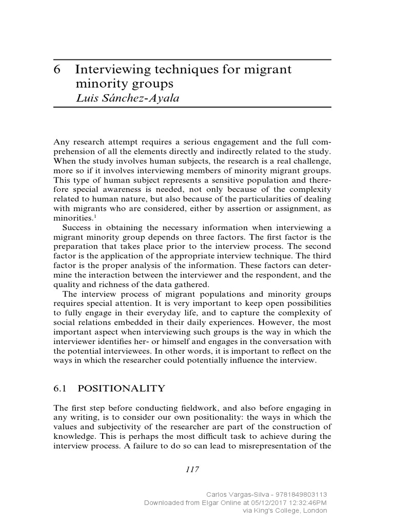 6 Interviewing Techniques For Migrant Minority Groups: Luis Sánchez-Ayala | PDF | Sampling ...