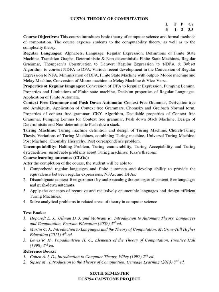 Syllabus Toc Pdf Theory Of Computation Regular Expression