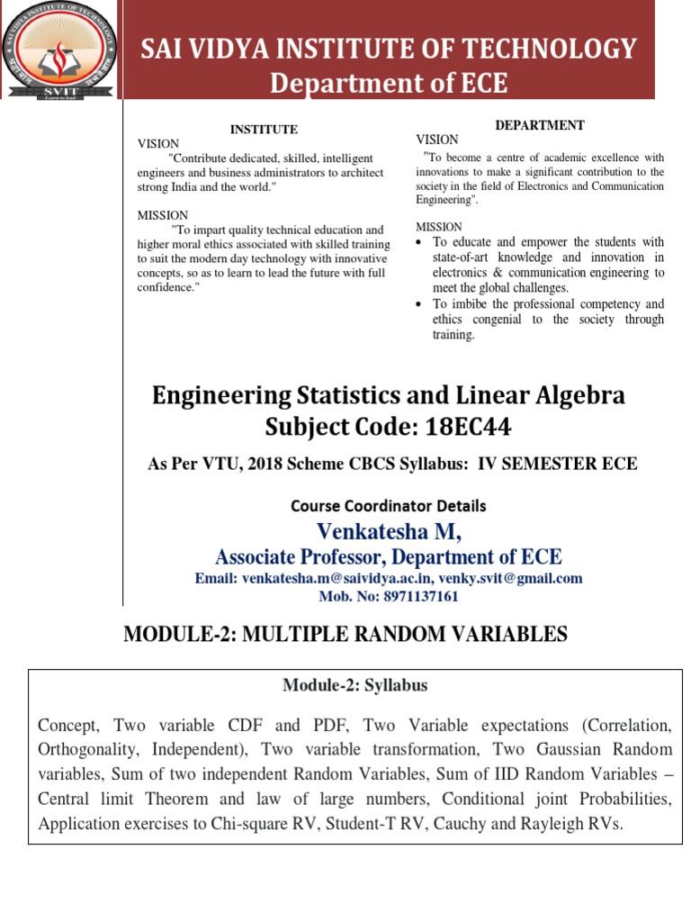 18EC44 Module 2 Multiple Rand Vars | PDF | Electronic Engineering | Random Variable