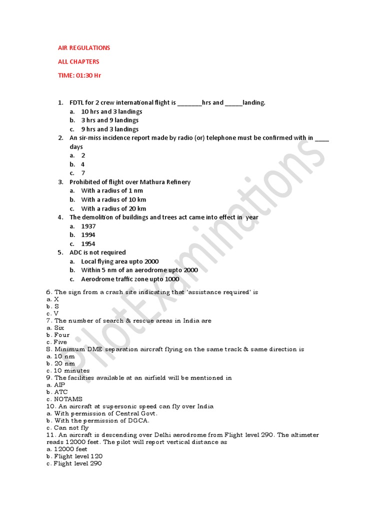 AIR REGULATIONS EXAM REVIEW | PDF | Breathing | Runway