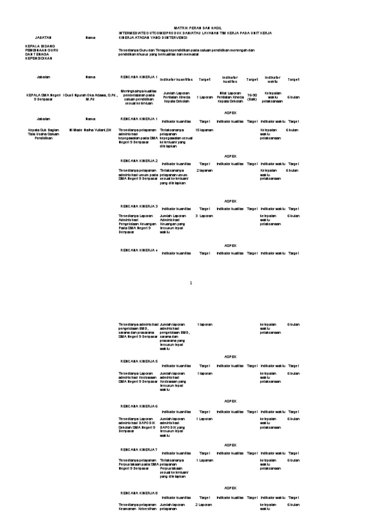 Contoh Matrik Peran Dan Hasil SKP | PDF
