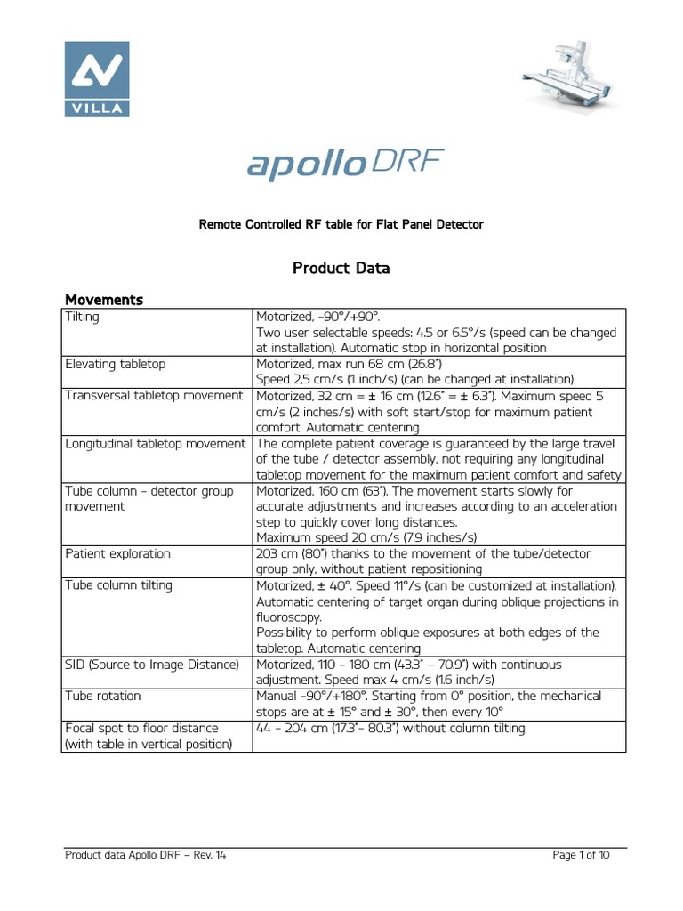 Apollo DRF Product Data en | PDF | Radiography | Electrical Engineering