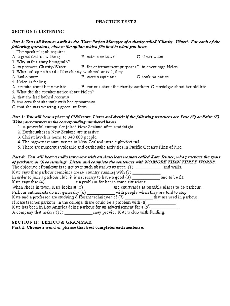 Practice Test 3 Section I: Listening | PDF