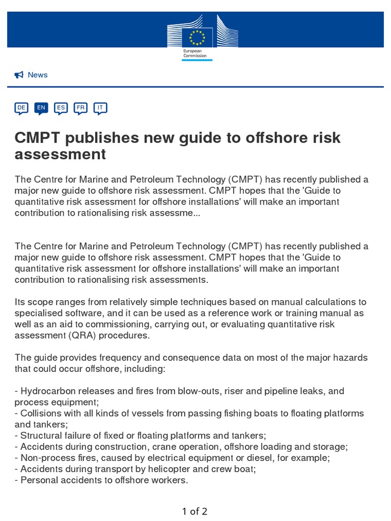 CORDIS Article 13060 CMPT Publishes New Guide To Offshore Risk ...