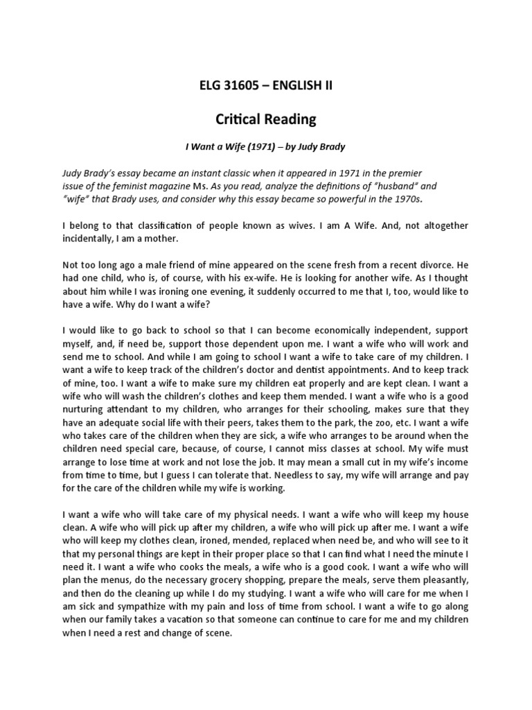 Critical Reading: Elg 31605 - English Ii | Download Free PDF | Essays ...