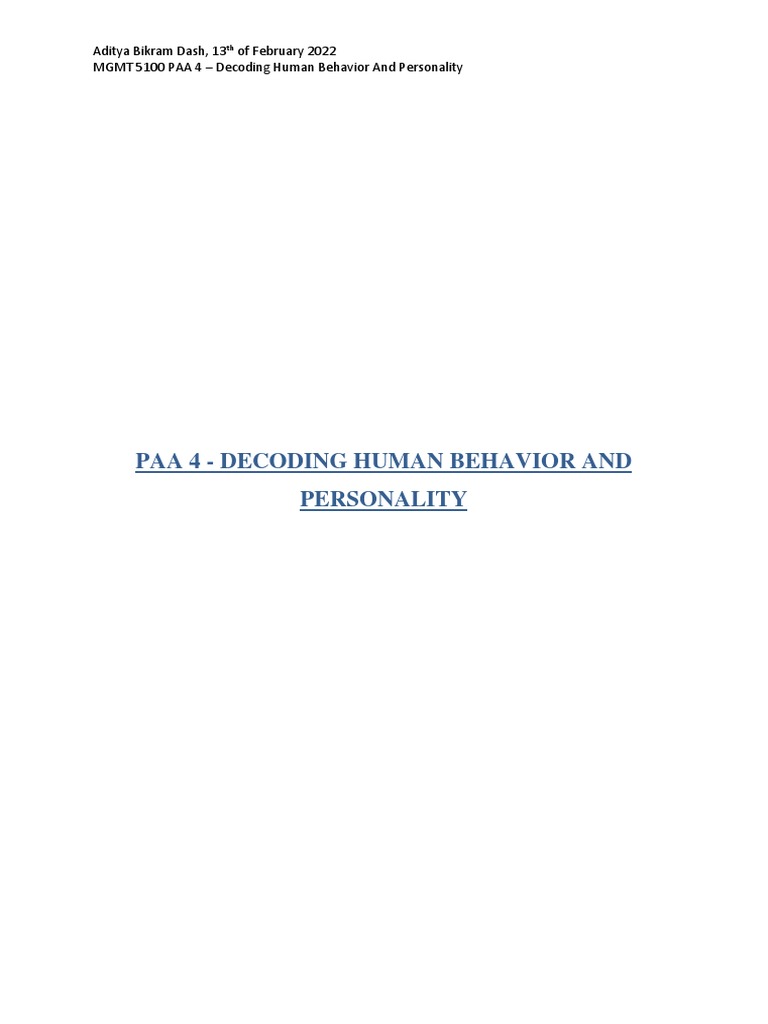 Paa 4 Decoding Human Behavior and Personality | PDF | Self Esteem | Extraversion And Introversion