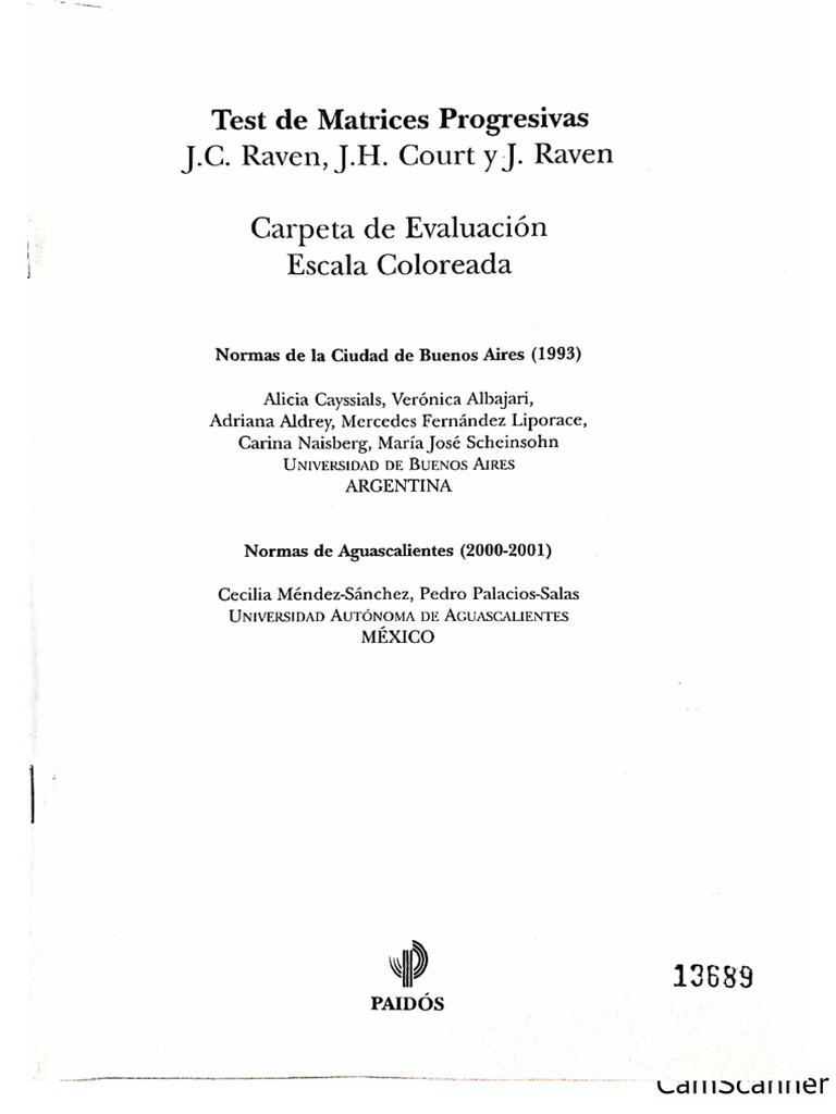 Carpeta de Evaluación RAVEN (Coloreada) | PDF