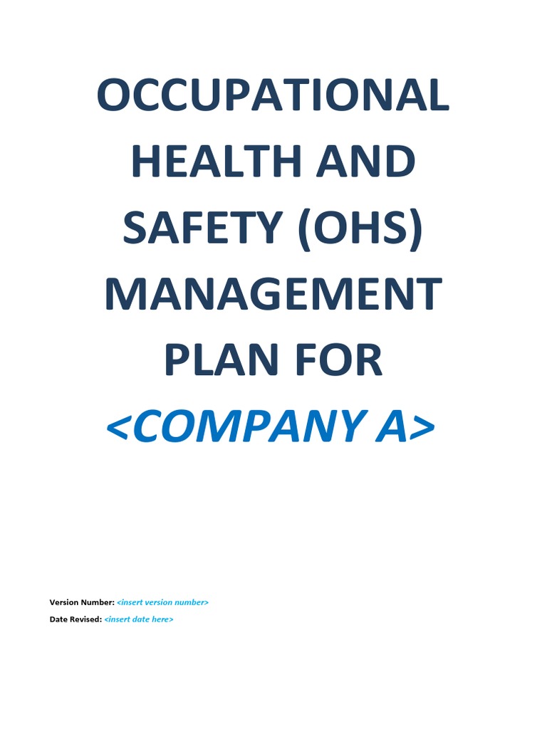 Occupational Health and Safety (Ohs) Management Plan For | PDF ...