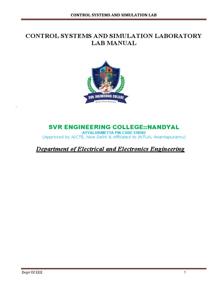 Control Systems and Simulation Laboratory Lab Manual: Department of ...