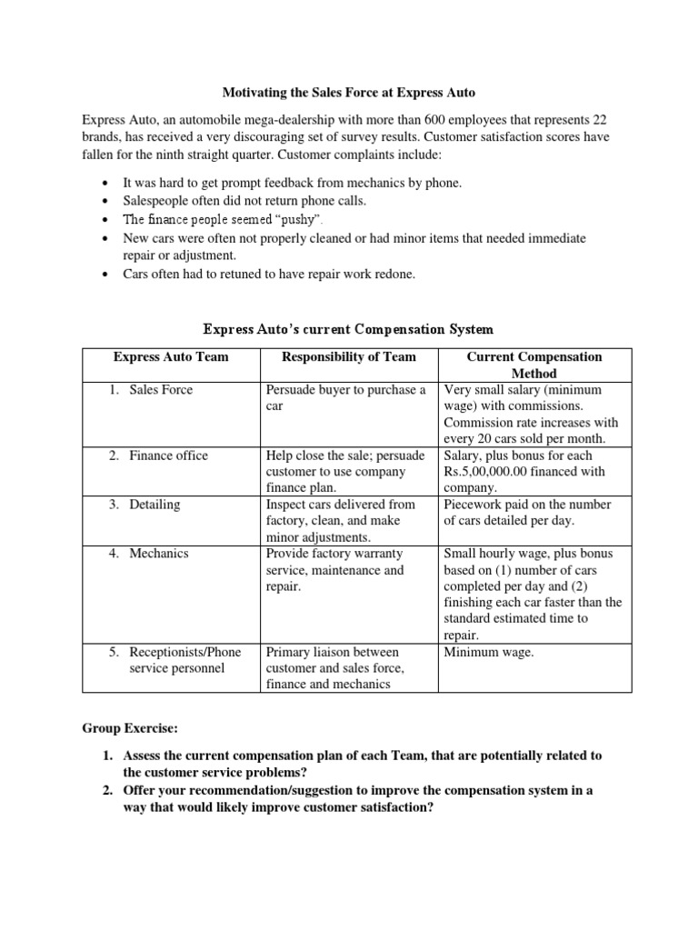 Express Auto's Current Compensation System | PDF | Sales | Salary