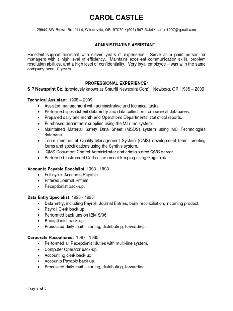 Carol Castle Resume NEW | PDF | Accounts Payable | Computing