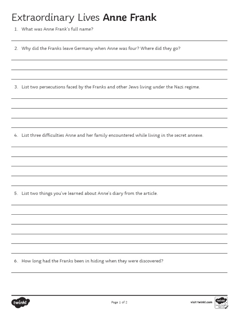 Anne Frank Homework | PDF | Anne Frank | Jews And Judaism