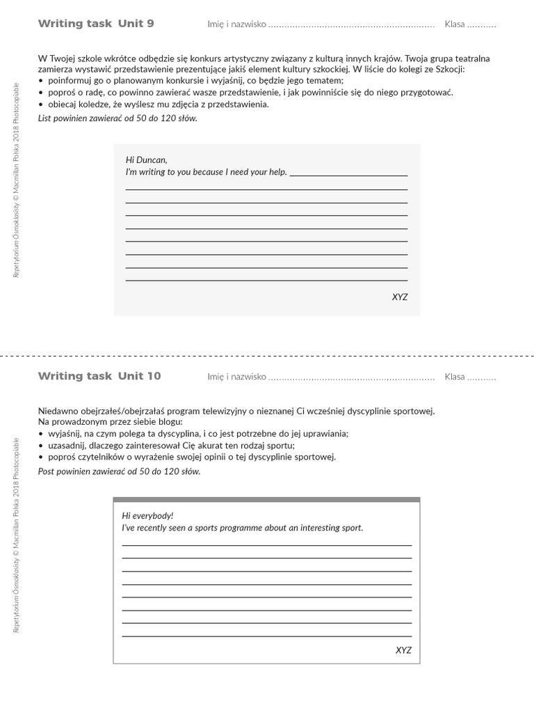 Writing Tasks - Unit 9-10 | PDF