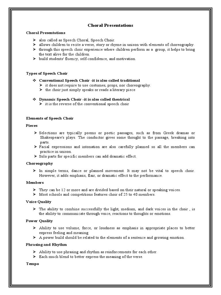 Understanding Choral Presentations | PDF | Choir | Poetry
