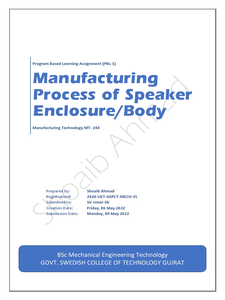 Manufacturing Process of Speaker Enclosure | PDF | Loudspeaker | Sound ...