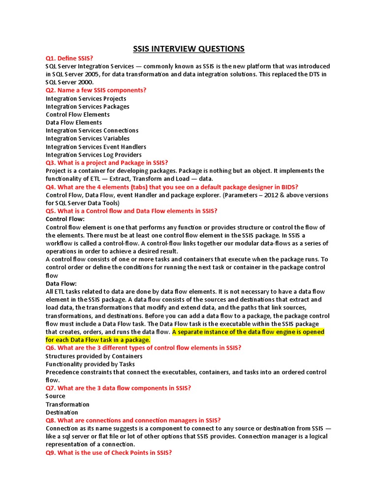 Ssis Interview Questions: Control Flow | PDF | Microsoft Sql Server | Databases