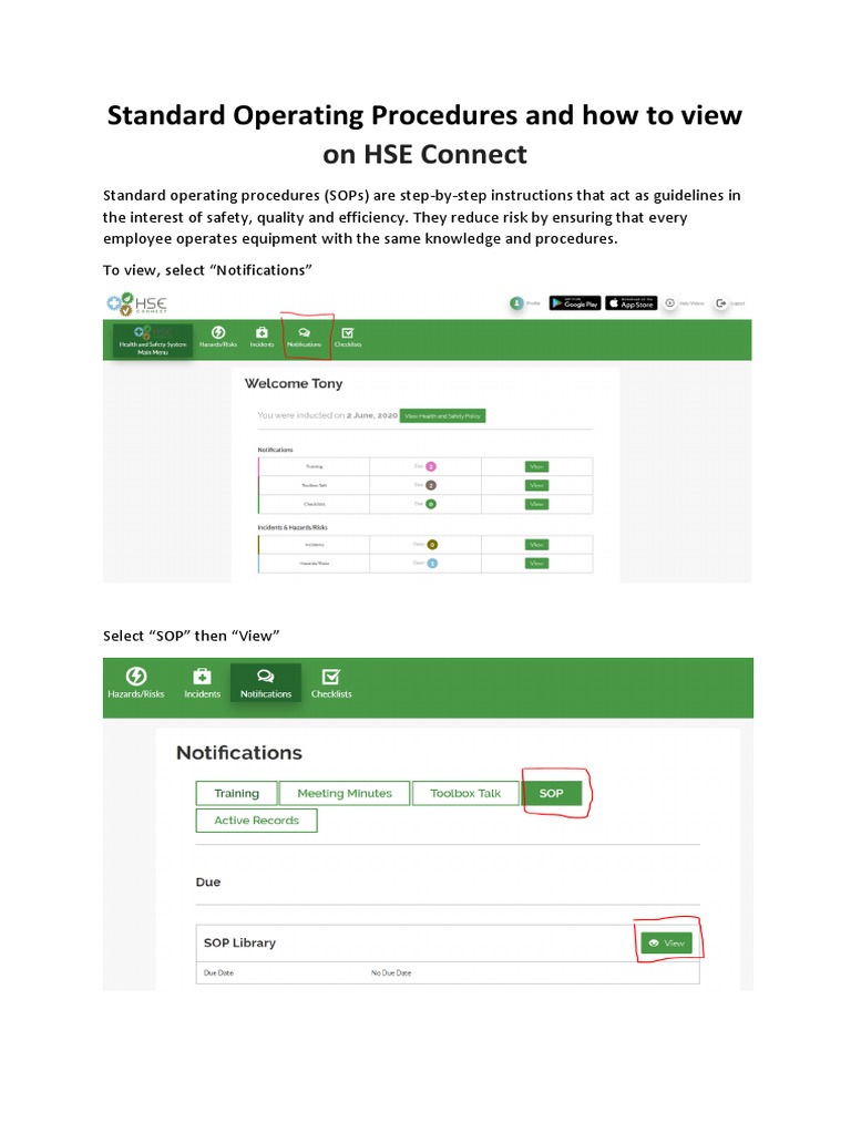 Standard Operating Procedures and How To View On HSE Connect | PDF