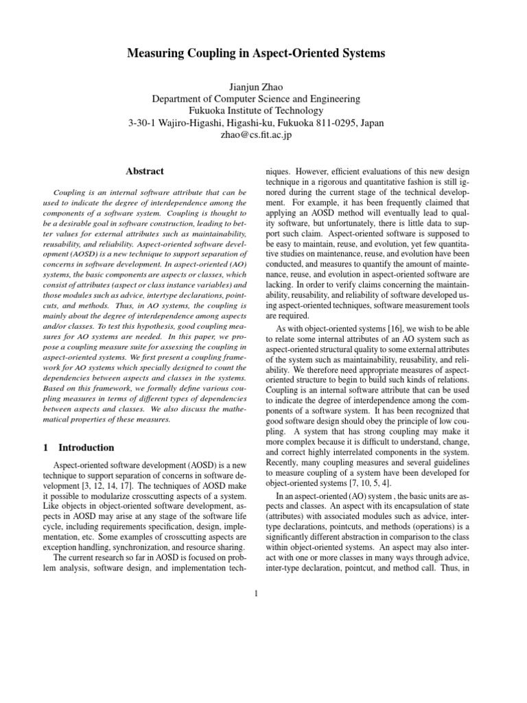 Measuring Coupling in Aspect-Oriented Systems | PDF | Models Of Computation | Computer Programming