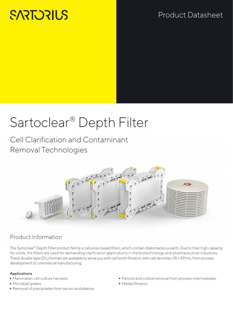 Sartoclear Depth Filter Datasheet en B 2487286 Sartorius PDF Data | PDF | Filtration | Cell Culture