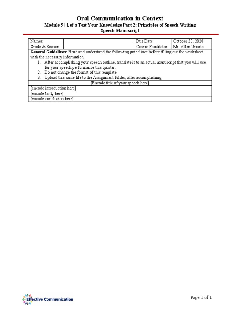 Speech Manuscript - Template | PDF