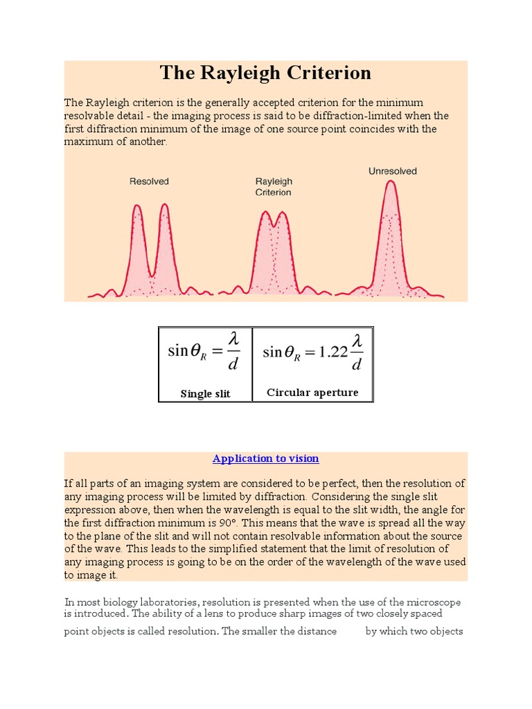Rayleigh Criterion in Imaging Resolution | PDF | Science & Mathematics