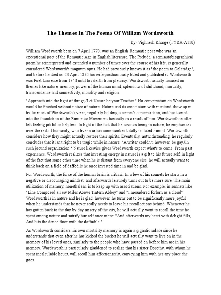 Themes in Wordsworth's Poetry | PDF | William Wordsworth | Poetry