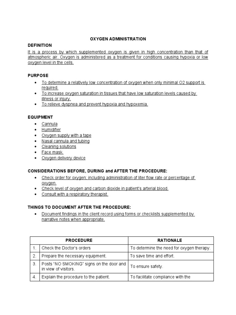 Oxygen Administration Checklist Template | PDF | Hypoxia (Medical ...