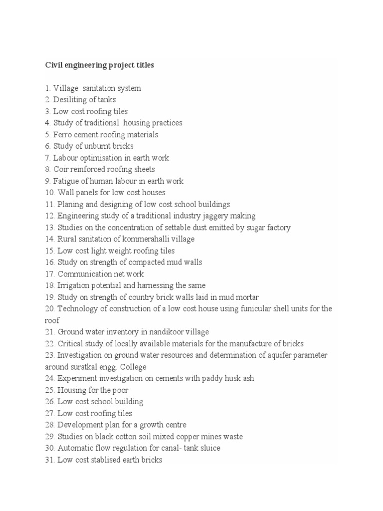 Civil Engineering Project Titles | PDF | Concrete | Masonry