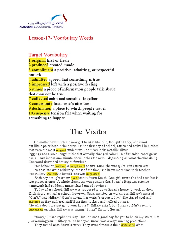 Lesson 17 Vocabulary Overview | PDF | Mystery, Thriller & Crime Fiction