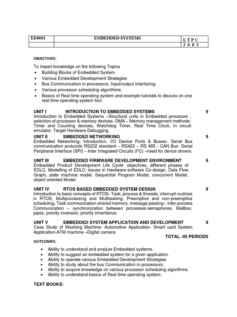 Ee8691 - Syllabus - Embedded System - R2017 | PDF | Embedded System | Operating System