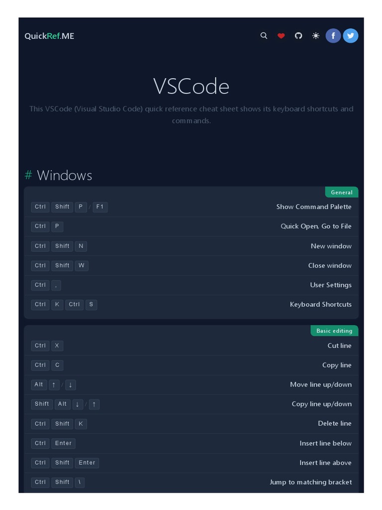 VSCode Cheat Sheet & Quick Reference | PDF
