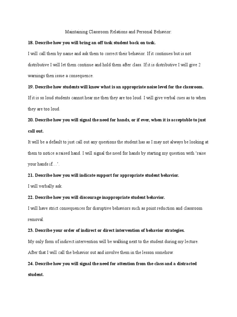 Maintaining Classroom Relations and Personal Behavior | PDF